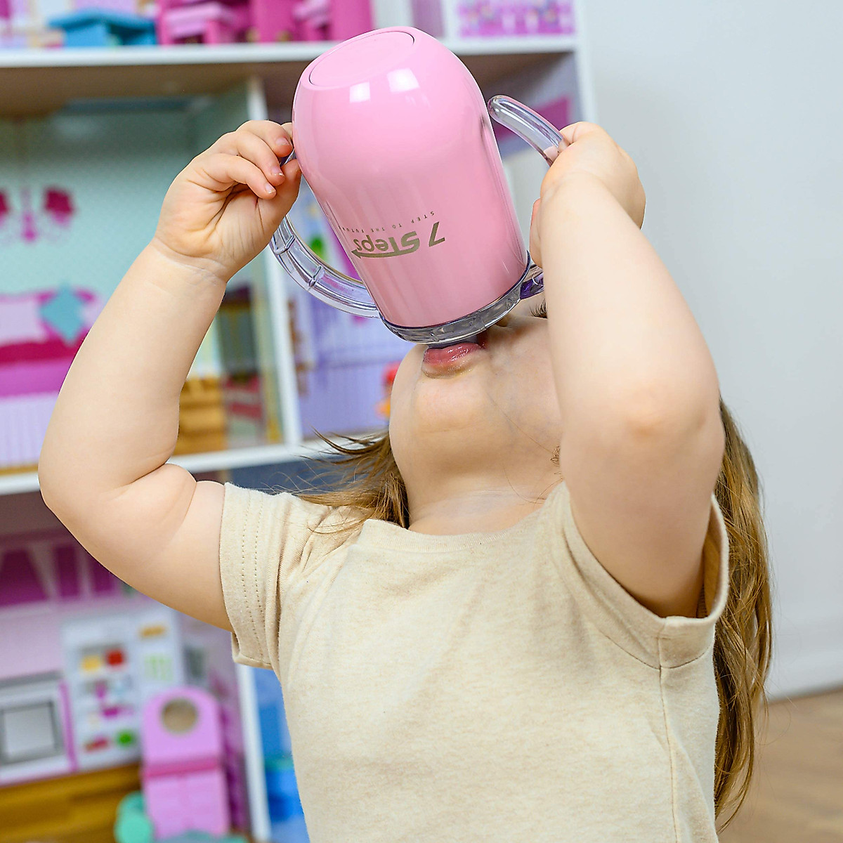 7 Steps - 10 Oz Stainless Steel Baby Children Kids Sippy Cup Tumbler - Double Wall - Vacuum Insulated - BPA Free - No Leak - No Spill (Black)