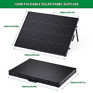 100W Solar Panels BigBlue Portable Solar Charger (18V/5.56A) with Carry-on Suitcase and Aluminum Kickstands, Waterproof Tempered Glass, 5.2ft Anderson Connector for RV Battery, Generators and Camping