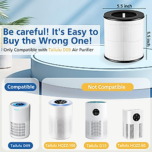 JORAIR D09 Replacement Filter Compatible with Tailulu Air Purifier Cleaner D09, 3-in-1 H13 Grade True HEPA Replacement Filter, 360 Rotating D09 Filter, 2 Pack