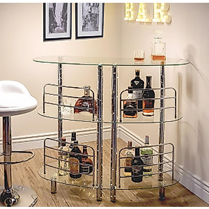 Mango Steam Bar Table for Home - Contemporary Modern Home Bar Unit, Liquor Bar with 2-Tier Storage Shelves, Durable Liquor Bar for Parties & Gatherings, 47" L x 13.6" D x 41" H - Clear