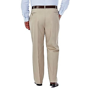 Haggar mens Work To Weekend Khaki Classic Fit No Iron Hidden Expandable Waistband Pleated Front Pant, Khaki, 38x32