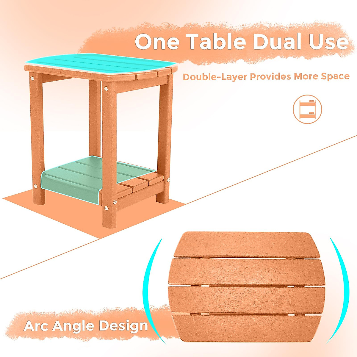 GARDENSTAR Adirondack Square Outdoor Side Table,2-Tier Storage Patio Side Table, HDPE End Tables for Backyard Pool Porch Garden Lawn GoldenYellow