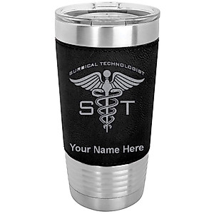 LaserGram 20oz Vacuum Insulated Tumbler Mug, ST Surgical Technologist, Personalized Engraving Included (Faux Leather, Black)