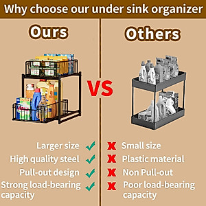 SILUB Under Sink Organizer, 2-Tier Pull Out Cabinet Organizer, Kitchen Bathroom Organizer and Storage, Spice Rack for Kitchen, Multi-use Sliding Drawers Shelves (1 Pack)