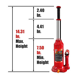 BIG RED T90403B Torin Hydraulic Welded Bottle Jack, 4 Ton (8,000 lb) Capacity, Red