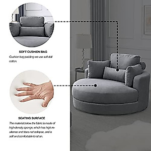 FULife Oversized Swivel Accent Barrel Chair with Storage Ottoman+4 Pillows,Comfy Upholstered 360 Recliner Sofa Club Chaise Leisure Round Loveseat Lounge Armchair for Living Room/Hotel/Nursery