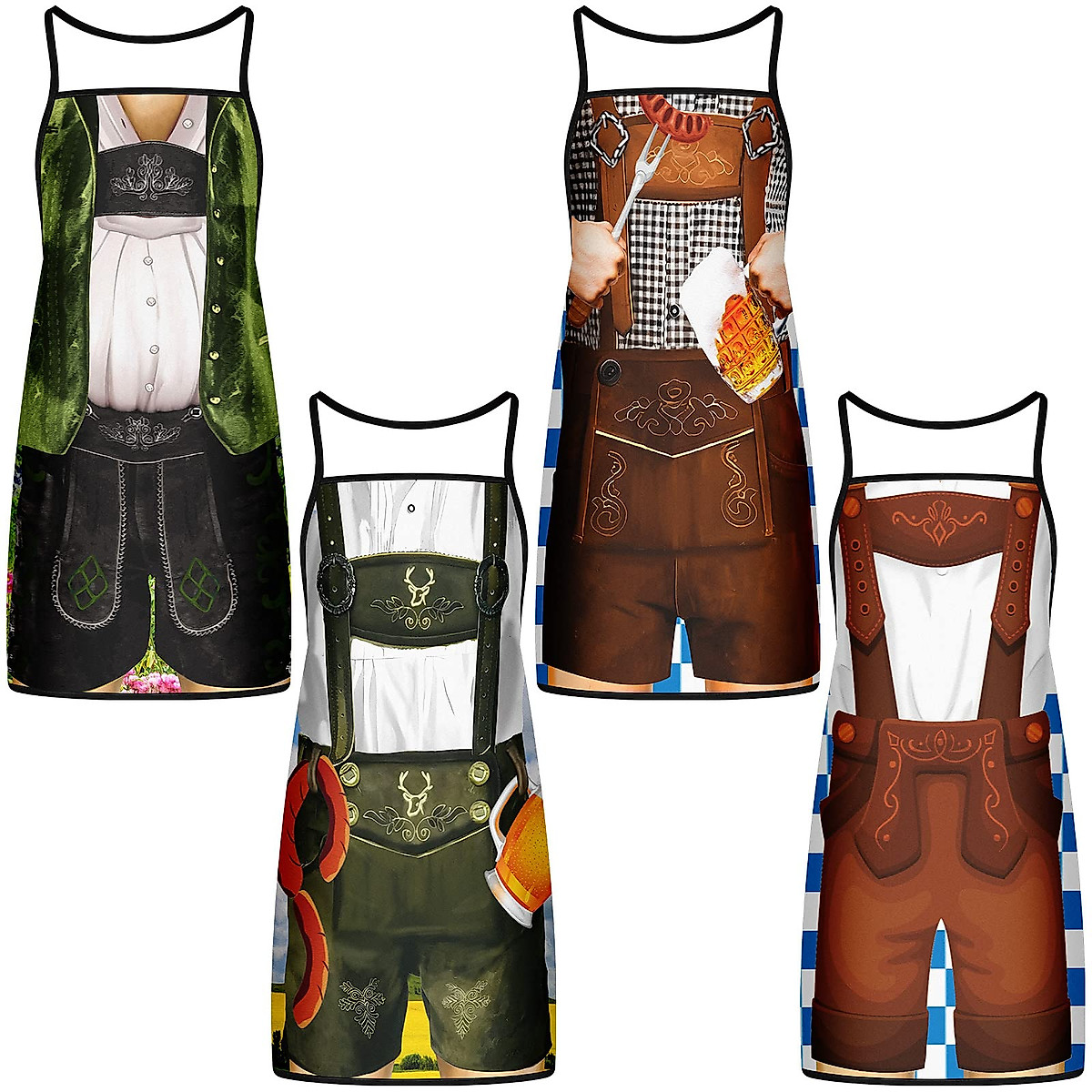 Leumoi 4 Pcs Male Oktoberfest Apron Bavarian Funny Oktoberfest Apron Kitchen Cooking Apron for Oktoberfest Party