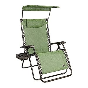 Bliss Hammocks GFC-467XWGB Wide XXL Zero Gravity w/Canopy, Pillow, & Drink Tray Folding Outdoor Lawn, Deck, Patio Adjustable Lounge Chair, 360 lbs, Weather Resistant, Green Banana Leaf, 33-Inch