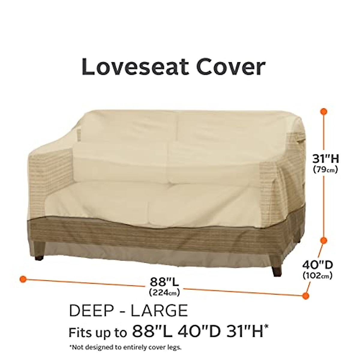 Classic Accessories Veranda Water-Resistant 88 Inch Deep Seated Patio Sofa/Loveseat Cover, Patio Furniture Covers