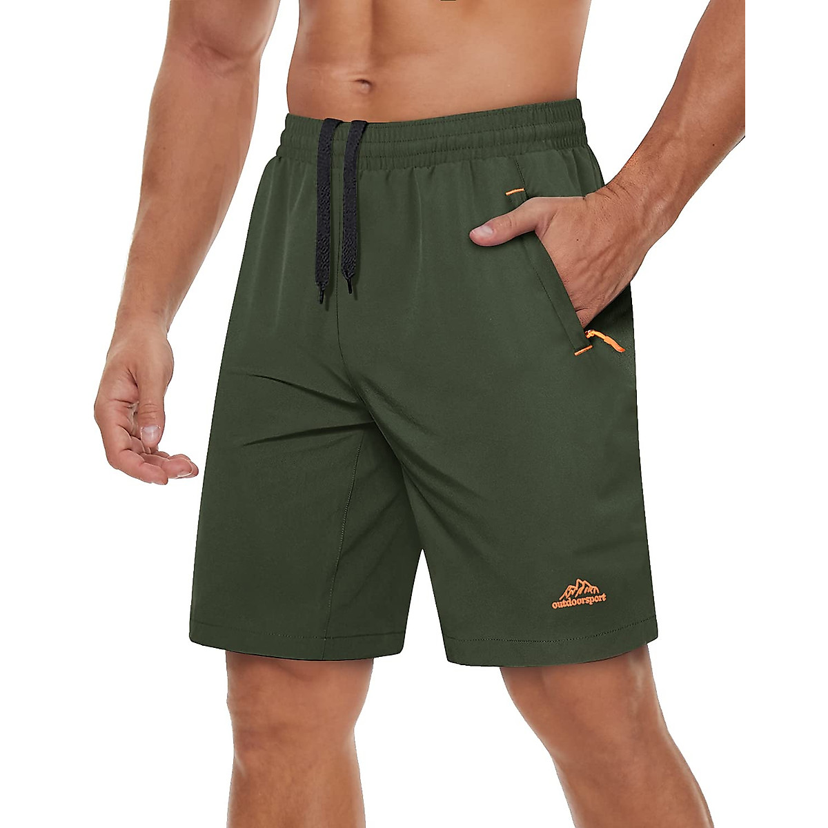 TACVASEN Mens Running Shorts Stretch Drawstring Quick Dry Shorts Workout Gym Summer Shorts with Zipper Pockets Green,33