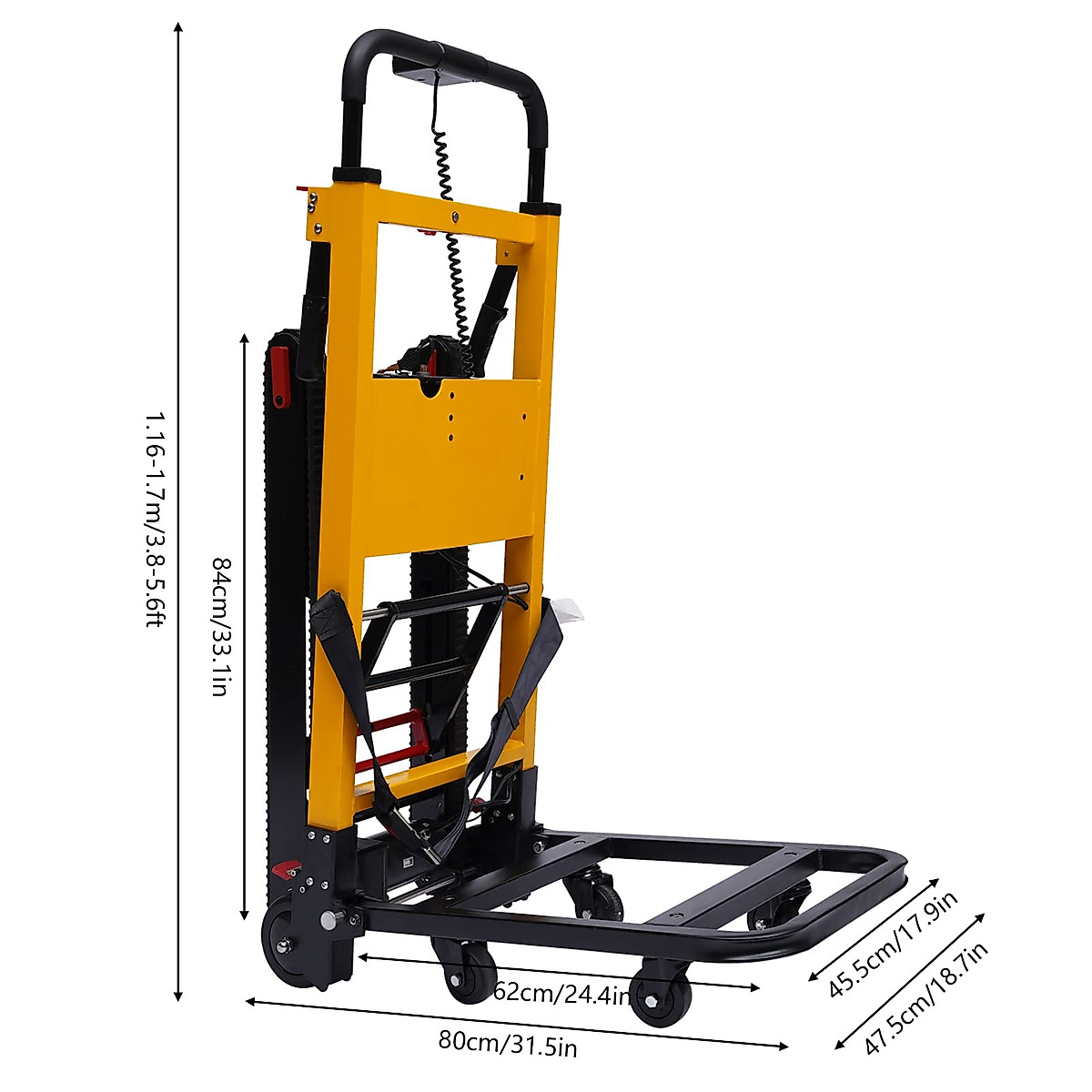 VPABES Electric Folding Stair Climbing Hand Truck, Cart Dolly 350lbs Max Load, Heavy Duty Stair Climber Cart Hand Trolley Moving Dolly with 6 Wheels Battery Powered