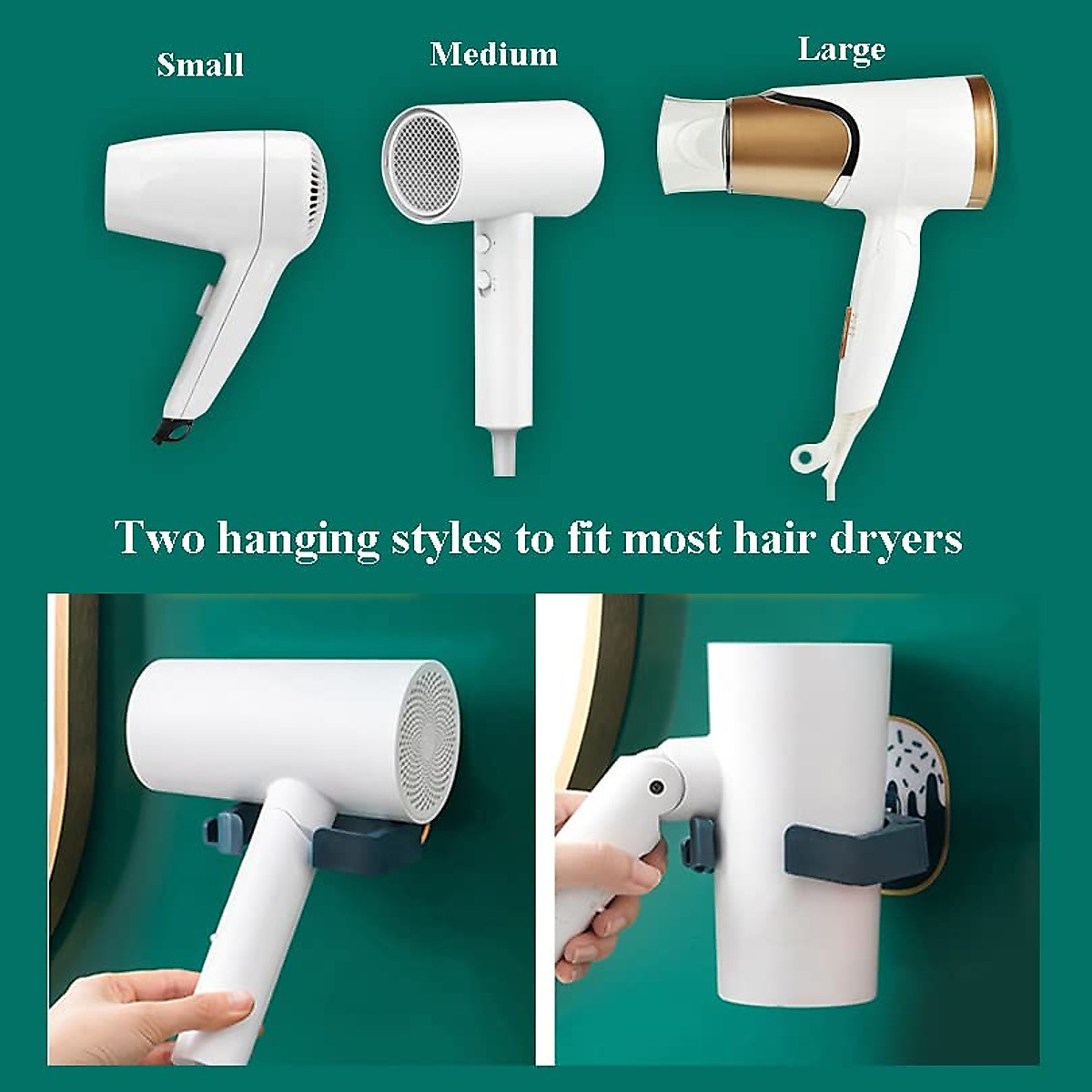 CARURLIFF Hair Dryer Holder Wall Mounted Blower Holder Bathroom Organizer Hair Dryer Wall Mount Holder Arm (Blue)