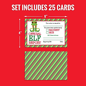 Pink Pixie Studio 25 Official Elf Reports- 4 x 6 Elves Notice Naughty or Nice Behavior to Accompany Your Holiday Christmas Elf- North Pole Santa Surveillance Xmas Note Cards