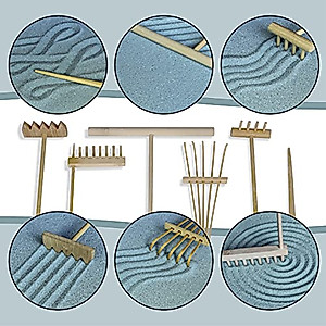 Oasis of Calm Zen Garden Kit. 11x8 Beautiful Premium Japanese Decor Mini Rock Garden Meditation Gifts Set. Home, Office Desk Accessories. Zen Decor Zen Sand Garden. Aqua Blue Sand, 6 Tools, 6 Feature