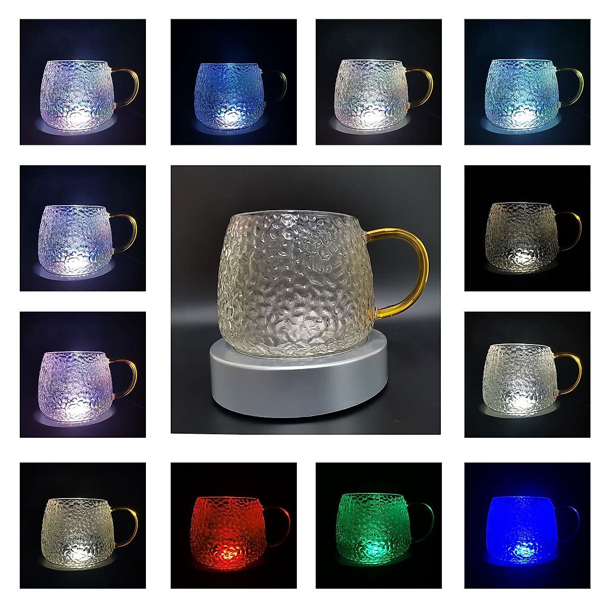 LED Motorized Rotating Display Stand, LED crystal Light Lamp Base,3D Glass Art,Turner Cup Display Stand for Epoxy Glitter Tumbler, 360 Degree Automatic Mute Rotating Turntable,Battery Speed Regulation