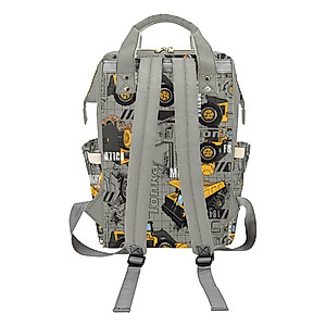 Construction Trucks Gray Personalized Diaper Backpack with Name,Custom Travel DayPack for Nappy Mommy Nursing Baby Bag One Size