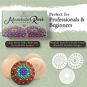Mandala Rock Painting Kit - Mandala Dotting Tools Kit - Large Wooden Rocks for Painting, Mandala Stencils, Acrylic Paints, Dotting Tools for Painting Rocks - Mandala Dot Art Kit for Adults & Kids