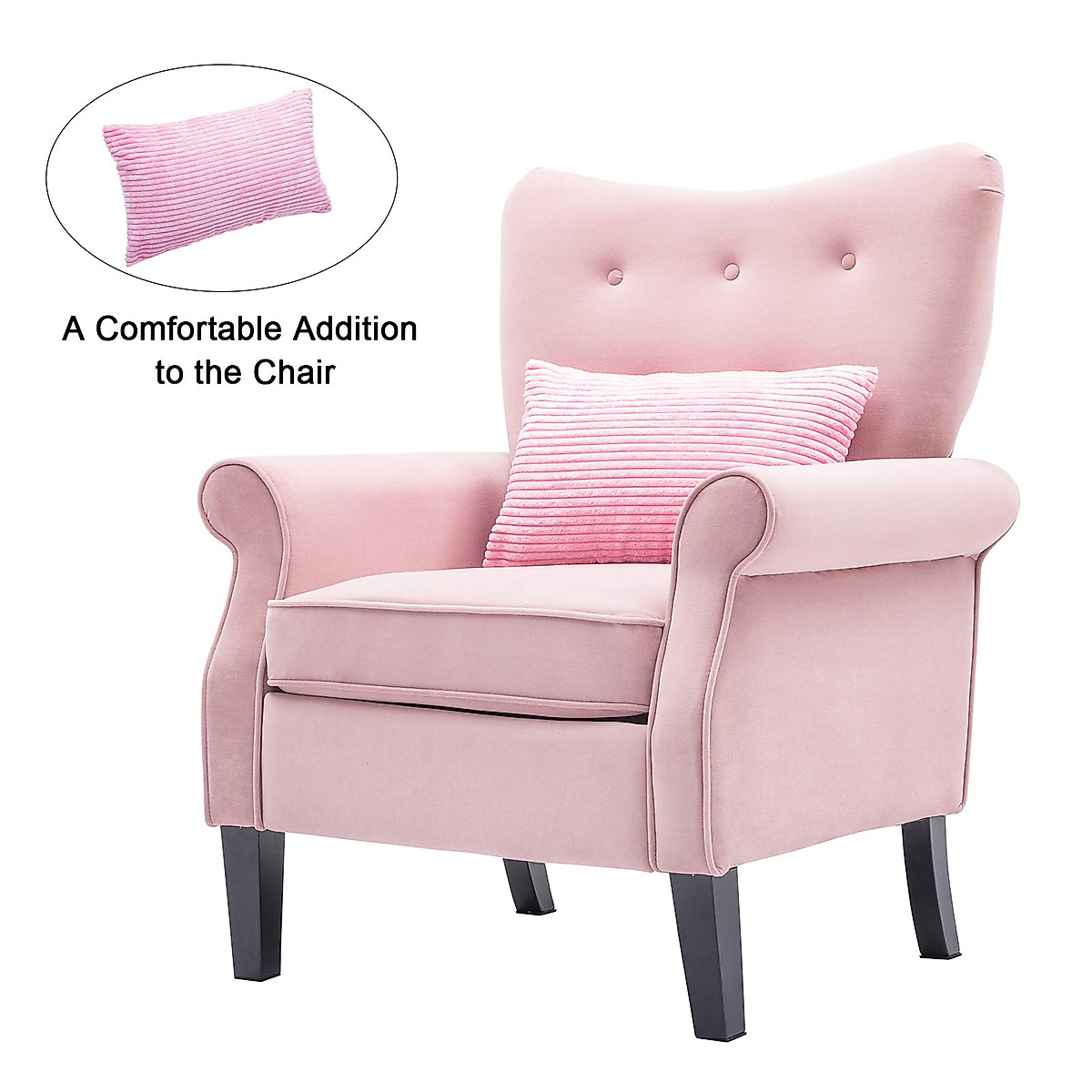 Artechworks Tufted Upholstered Accent Arm Chair, Comfy Single Sofa Club Chair for Living Room, Bedroom, Home Office, Hosting Room,Pink