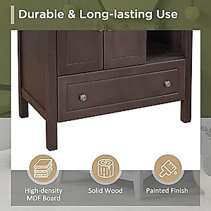 QuixotYDDZ 30 Inches Bathroom Vanity Base Only, Bathroom Vanity Base Cabinet with Cabinet and Drawer, Single-Bathroom Vanity Cabinet with Soft Closing Doors, No Inclde Ceramic Sink, Brown