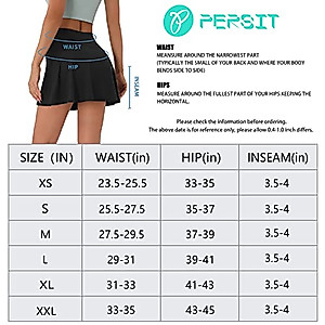 PERSIT Womens Tennis Golf Skirts Athletic Pleated High Waisted Skorts with Pockets for Workout Sports Running - Black - M