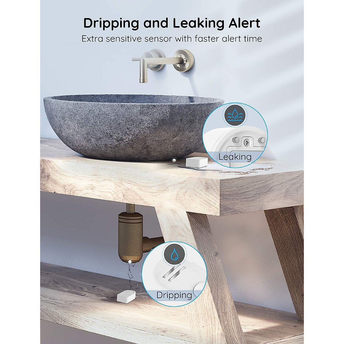 Govee WiFi Water Sensor, 100dB Adjustable Audio Alarm and Smart App Alerts, Leak and Drip Alert with Email, Detector for Home, Basement(Not Support 5G WiFi)
