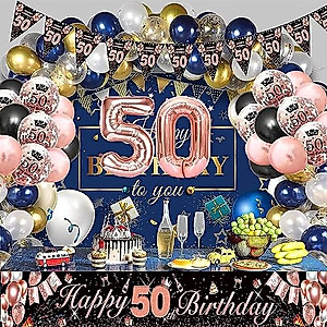CheeseandU 18th/21th/30th/40th/50th Birthday Decorations for Women, Rose Gold Happy 18th/21th/30th/40th/50th Birthday Banner Yard Sign with Black Rose Gold Confetti Birthday Balloons for