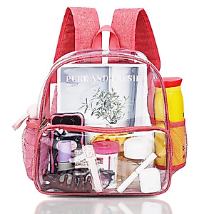 Crosstime Pink Clear Backpack for Stadium Events 12x6x12 Clear Stadium Bag For Sporting Events Games Festival Concerts,Women Girls