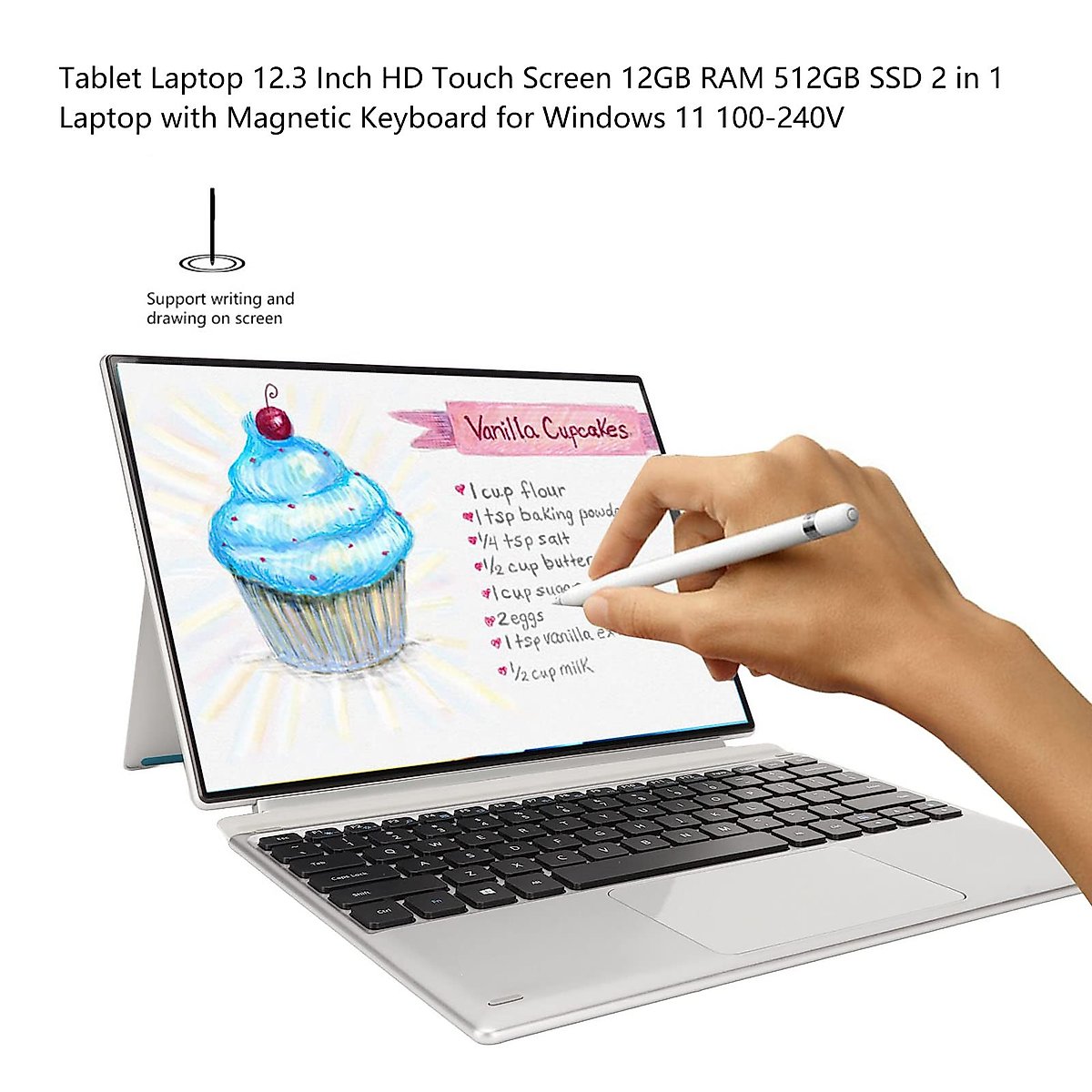 Tangxi 12.3in Laptop,3K Touch Screen 2880x1920 HD 2 in 1 Laptop with Magnetic Detachable Keyboard for Windows11,LPDDR4 12GB 256GB SSD,for Intel J4125 Quad Core CPU