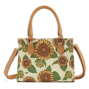 Small Tote Bags for Women Square Shape Handbags Double Top Handles Purses with Strawberry Print and Removable Shoulder Strap (Yellow Sunflower)