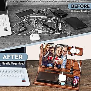 Funistree Gifts for Men Him Husband from Wife, Ash Wood Docking Station, Boyfriend Gifts for Anniversary Birthday, Nightstand Organizer Mens Gifts for Grandpa Dad Uncle Brother Son, Graduation Gifts