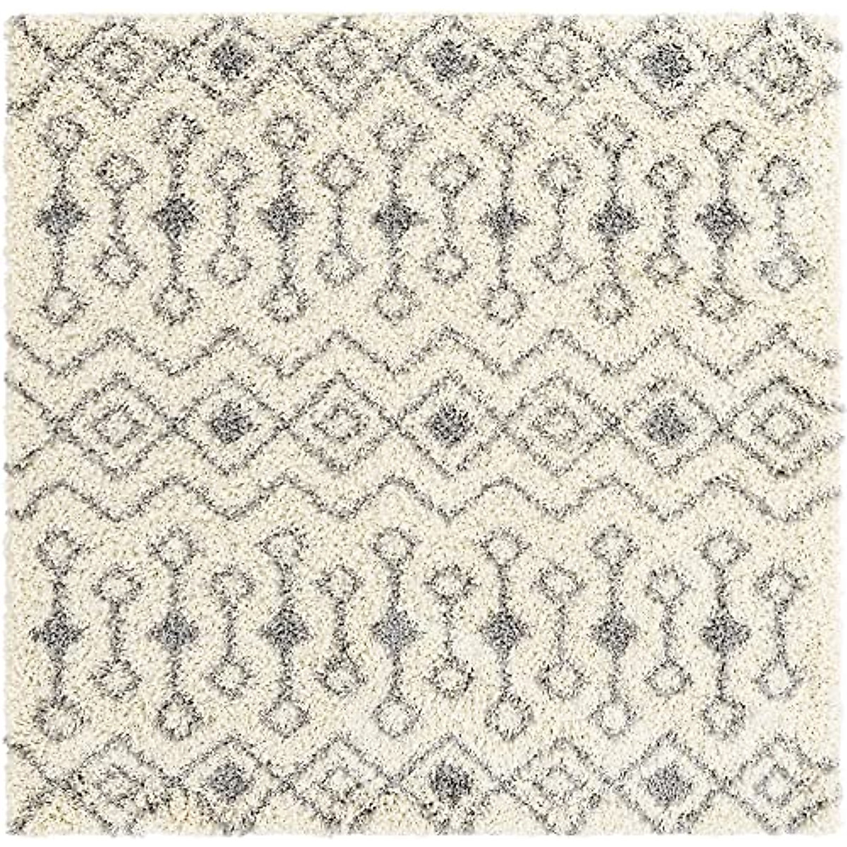 Unique Loom Moroccan Trellis Shag Collection Area Rug - Meknes (6' Square, Ivory/Gray)