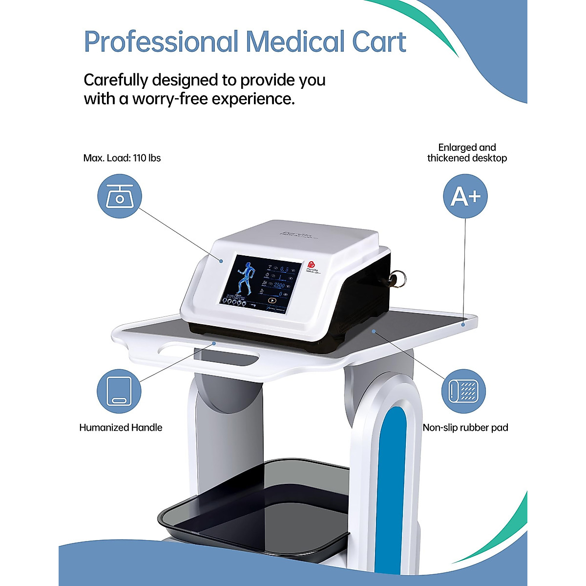 Professional Medical Trolley Cart with Wheels Mobile Ultrasound Cart Beauty Storage Utility Cart Rolling Cart with Drawer for Home Bedroom Salon Lab Hospital Dental Office Clinic