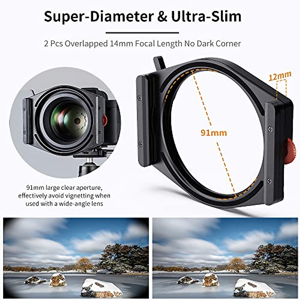 K&F Concept X PRO Square Filter Holder System Kit (Filter Holder + 95mm Circular Polarizer + Square ND1000 Filter + ND8 + ND64 + 4 Filter Adapter Rings) for Camera Lens