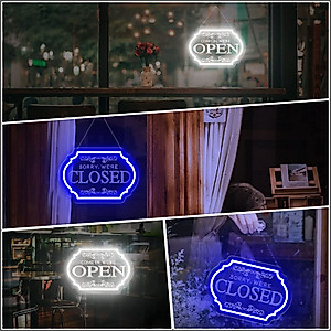 MinIeoh Open Closed LED Neon Sign, 3D Engraved Light Up Wall Door Window Decor Sign, 2PCS/SET, For Business Coffee Beer Salon Studio Bar Restaurants Hotel Office