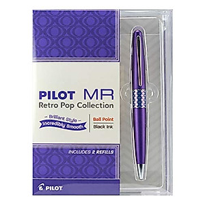 PILOT MR Retro Pop Collection Ballpoint Pen Gift Box with 2 Refills, Indigo Barrel with Elipse Accent, Medium Point Stainless Steel Nib, Refillable Black Ink (91497)