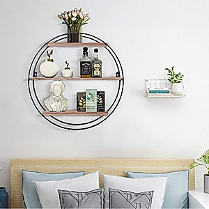 3-Layer Floating Shelves for Wall Rustic Wood Geometric Style Decor Shelf Wall-Mounted Storage Display Stand (Black,Brown, One Size)