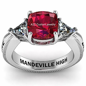A2Z CUSTOM JEWELRY fully personalized fashion class ring for high school, college, university ring for her, sterling silver Captiva cushion Titan triangles ring