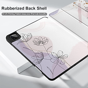 TWOLSKOO Case for iPad Pro 11-inch 4th Generation 2022, [Built-in Pencil Holder] Trifold Stand & Auto Wake/Sleep, Shockproof Cover Soft Back Shell, Also Fit iPad Pro 11" 3rd/2nd/1st Gen, Floral Line