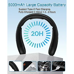GAITIR Neck Air Conditioner, 5000mAh Portable Neck Fan with Semiconductor Cooling Airflow Bladeless USB Rechargeable 3 Speed Personal Fan