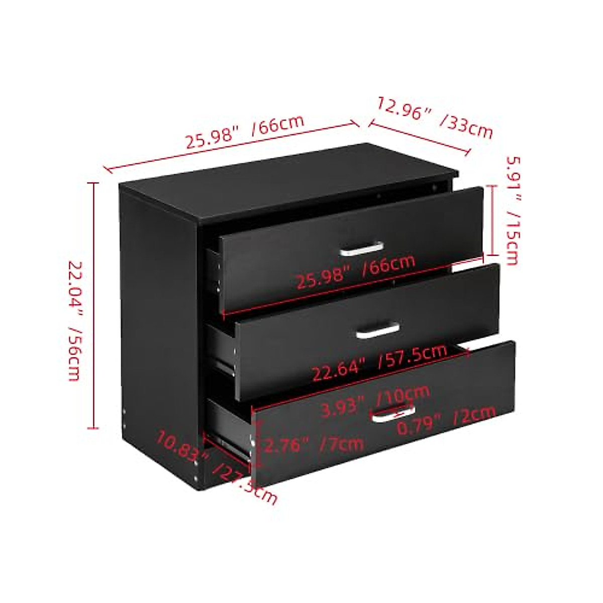 Karl home 3 Drawer Dresser for Bedroom, Small Chests of Drawers Modern Nightstand, Black Dresser Chest with 3 Storage Drawers, Dressers for Nursery, Hallway, Living Room, Closet