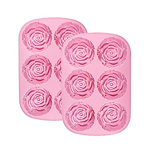 WANDIC Silicone Mold, 2 Pcs Rose Flower Decorating Mould, 6 Cavity Soap Making Mold Supplies for Soap Candle DIY Crafts