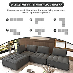 XSZD Oversized Modular Sectional L Shape Sofa,Upholstered Deep Sectional Sofa with Reversible Ottoman,Modern Design for Stylish Living Room, Easy Assembly (Grey Solid Wood,109'')