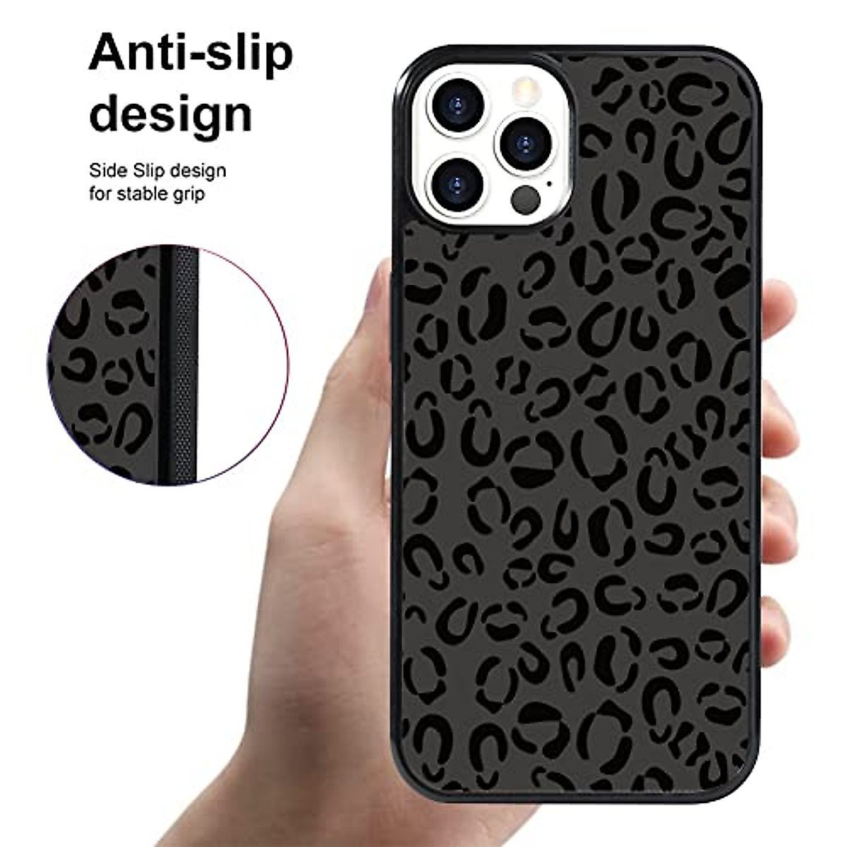SAKUULO iPhone 12 Pro Max Case, [Screen Protector + Kickstand] Black Leopard Cheetah Design, Anti-Slip Shockproof Lightweight Soft TPU Bumper Protective Case for iPhone 12 Pro Max 6.7 Inch (2020)