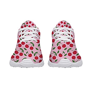 vogiant Womens Girls White Pink Cherry Fruit Print Shoes,Personalized Soft Comfortable Tennis Walking Sneaker Gifts for Granddaughter,US Size 9 Women/7.5 Men