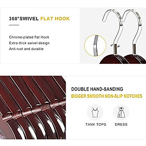 TOPIA HANGER Wooden Hangers, Luxury Suit Hangers for Closet, Cherry Wood Hangers with Extra Thick Hook and Non Slip Pants Bar, Heavy Duty Coat Hangers with Notches for Shirts 16 Pack -CT01M