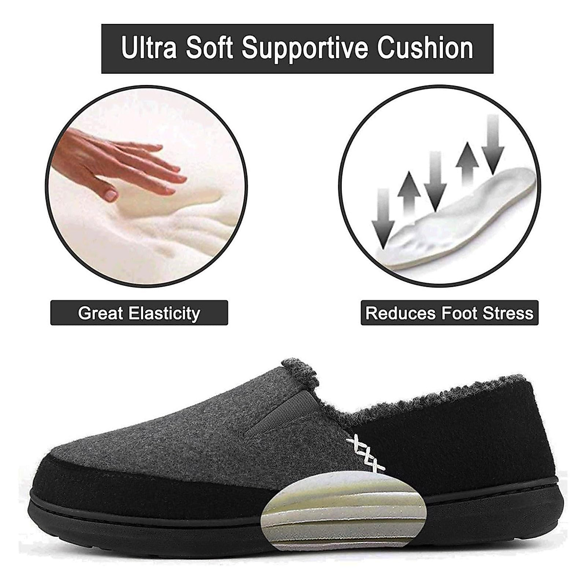 Zigzagger Men's Wool Micro Suede Moccasin Slippers House Shoes Home Indoor/Outdoor Footwear, Grey, 11