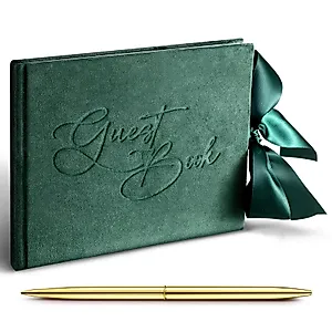 Panelee Wedding Guest Book with Pen Green Velvet Guest Book Wedding Reception 144 Page Sign in Book Wedding Memory Book Elegant Guest Book for Wedding Party Bridal Shower Guest Visitor