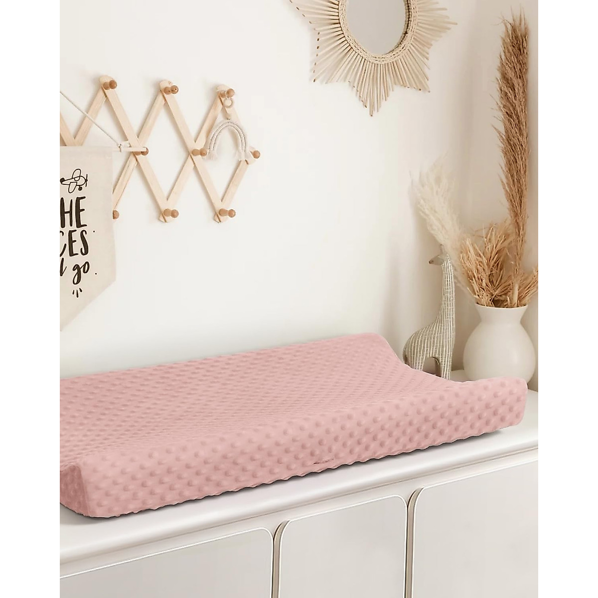 Babebay Changing Pad Cover - Ultra Soft Minky Dots Plush Changing Table Covers Breathable Changing Table Sheets Wipeable Changing Pad Covers Suit for Baby Boy and Baby Girl (Pink & Lt Gray)