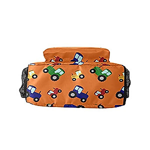 Personalized Orange Tractors Backpack School Bag with Name Waterproof Travel Daypack Bag for Man Woman Gifts