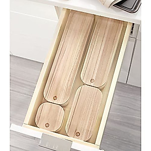 iDesign Recycled Plastic Compact Drawer Organizer Bin with Paulownia Wood Lid, Small, Coconut